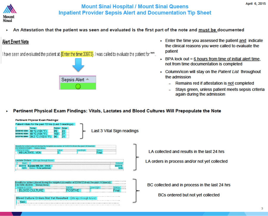 CareTeam App for Inpatient - Sepsis Documentation Guidelines